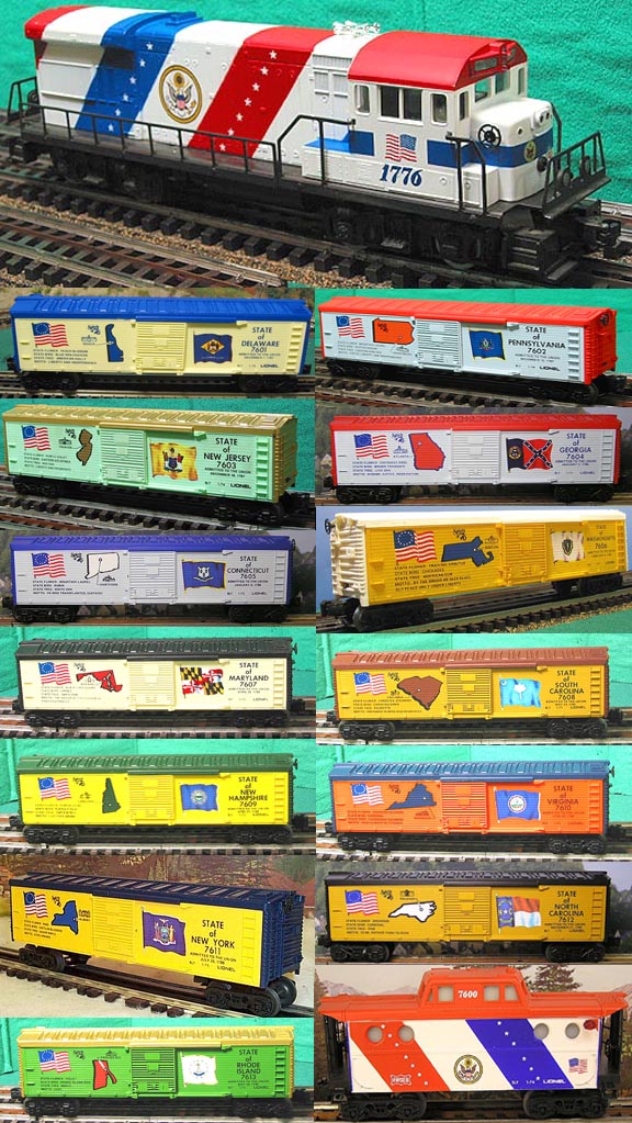 Lionel 0 SPIRIT OF '76 13 ORIGINAL STATE SET CARS WITH U36B LOCO PLUS ...
