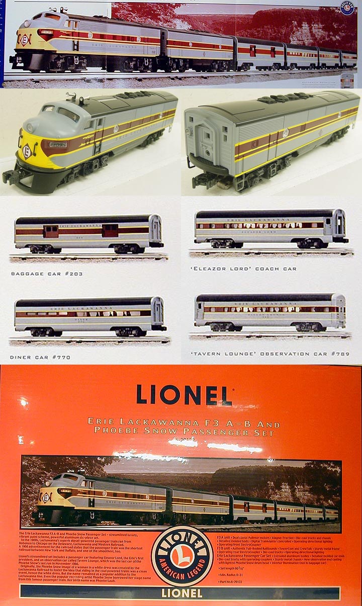 Lionel 0 ERIE LACKAWANNA PHOEBE SNOW F-3 AB Passenger set
