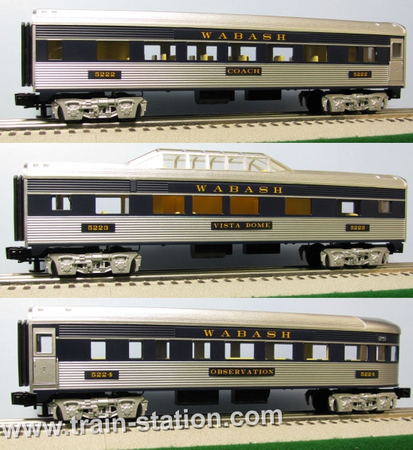 Lionel 0 3 WABASH BLUEBIRD PASSENGER CARS (OBSERVAION, PULLMAN AND ...