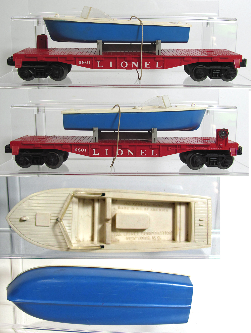 LIONEL 6801 FLAT CAR WITH BLUE BOAT